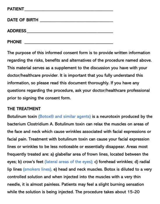 Free BOTOX® (Botulinum Toxin) Patient Consent Forms