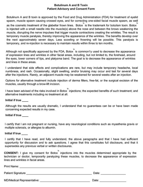 Free BOTOX® (Botulinum Toxin) Patient Consent Forms