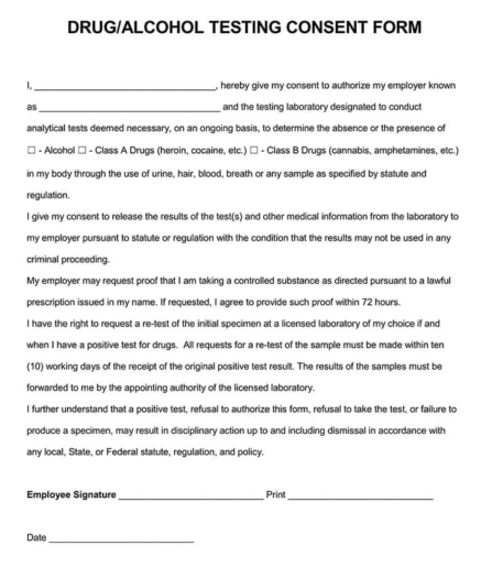 Free Drug / Alcohol Testing Consent Forms (Word | PDF)