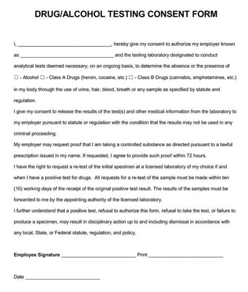 Free Drug / Alcohol Testing Consent Forms (Word | PDF)