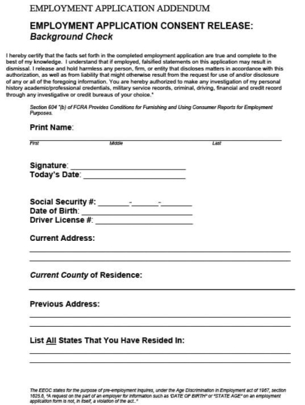 Pre-Employment Background Check Authorization Forms (PDF)