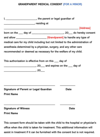 Grandparents Medical Consent Forms - Minor (Child) - Word | PDF