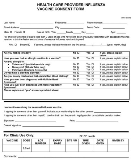 Free Flu Shot (Influenza) Vaccine Consent Forms | Word, PDF