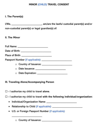 Free Child Travel Consent Forms - Templates - Word, PDF