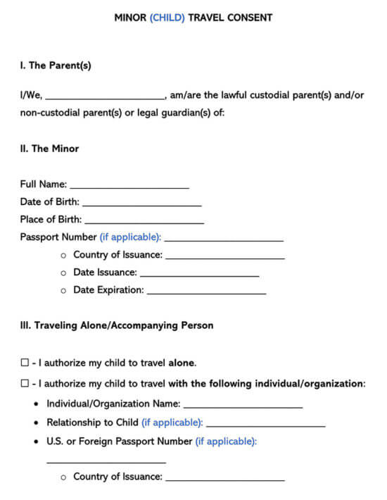 Free Child Travel Consent Forms [Templates] - Word, PDF