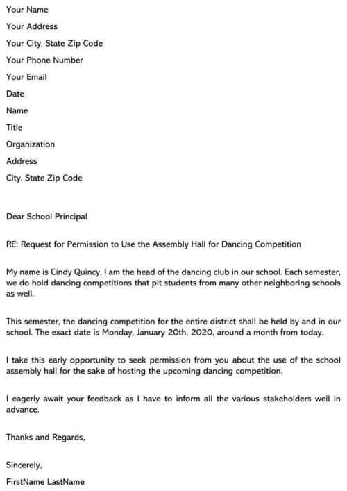 Permission Letter to Principal (Asking to Use School Space)