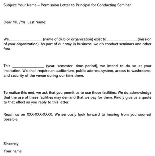 Sample Permission Letter to Principal for Conducting Seminar