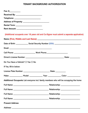 Free Tenant Background Check Authorization Forms - PDF