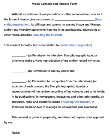 Free Video Consent Forms - Word | PDF - (Editable)