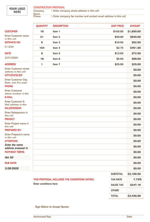 10+ Free Construction Invoice Templates (Excel | Word)