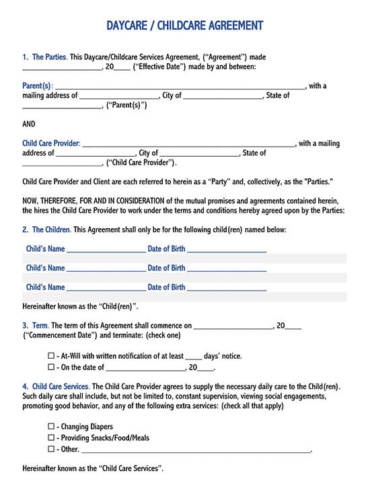 Free Child Care (Daycare) Contract Templates | Word - PDF