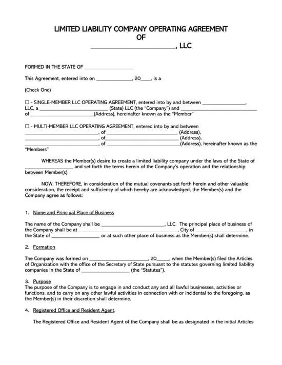 Llc Operating Agreement Template