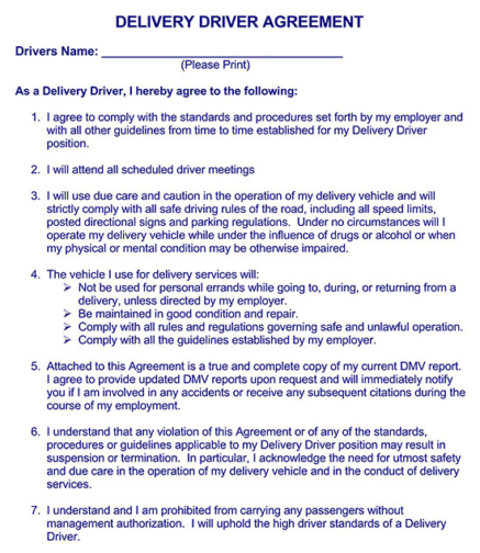 Free Independent Delivery Driver Contract Templates