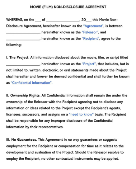 Film (Movie) Non-Disclosure Agreement | Free Templates