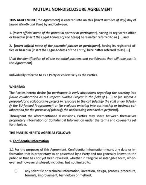 Free Mutual Non-Disclosure Agreement Templates (Word | PDF)
