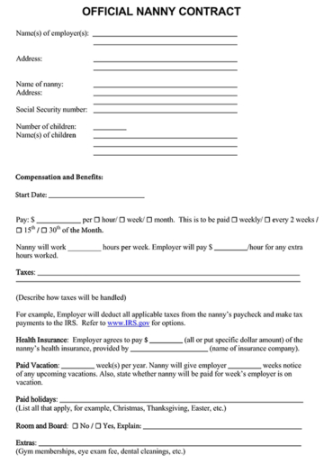 Nanny Contract Templates (Basic Guide & Examples)