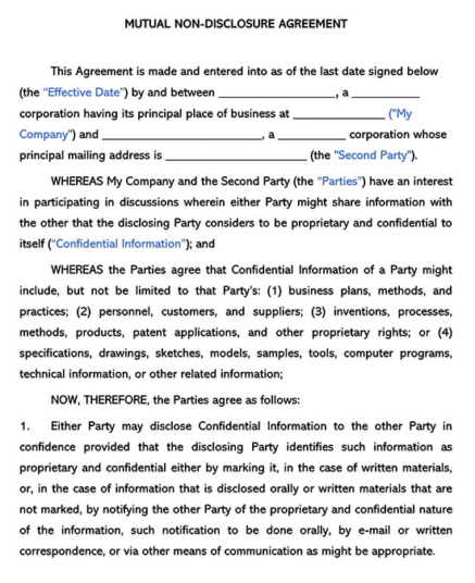 Free Mutual Non-Disclosure Agreement Templates (Word | PDF)