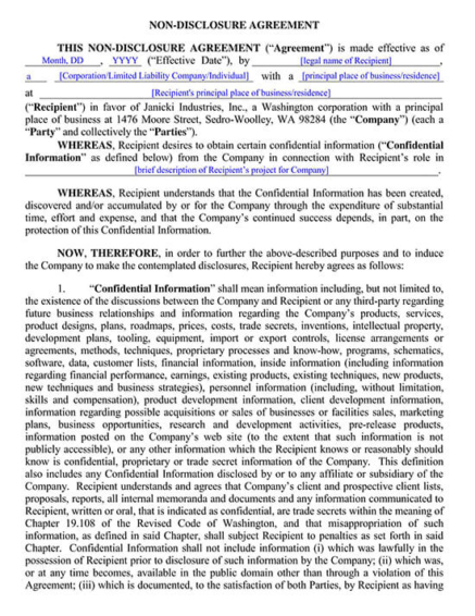 Free Product Development Non-Disclosure Agreement Templates