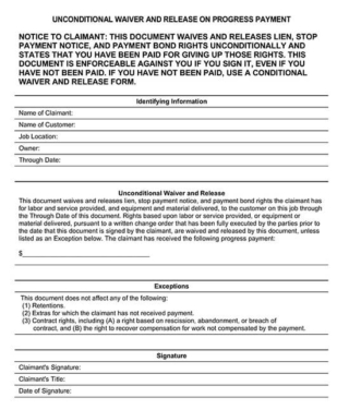 Free Contractor Lien Release Forms [Unconditional] - PDF