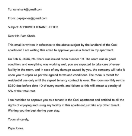 Sample Rental Application Approval Letters (Approved Tenant)