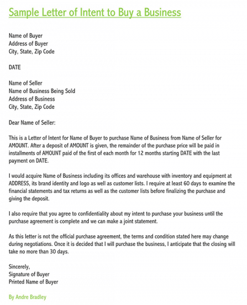 Sample Letter of Intent to Purchase Business (Templates)