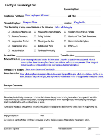 Free Employee Counseling Forms | PDF - Word