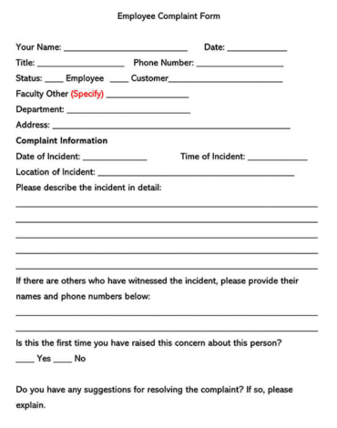 Employee Complaint Forms (What to Include)