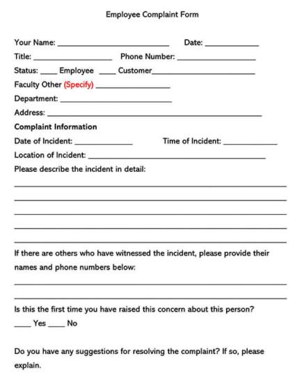 Employee Complaint Forms (What to Include)