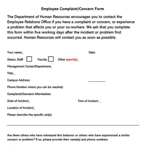 Employee Complaint Forms (What to Include)