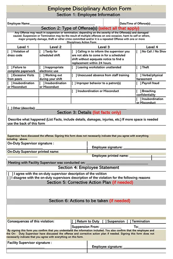 Free Printable Employee Disciplinary Forms