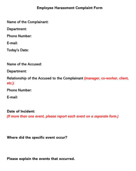 Employee Complaint Forms (What to Include)