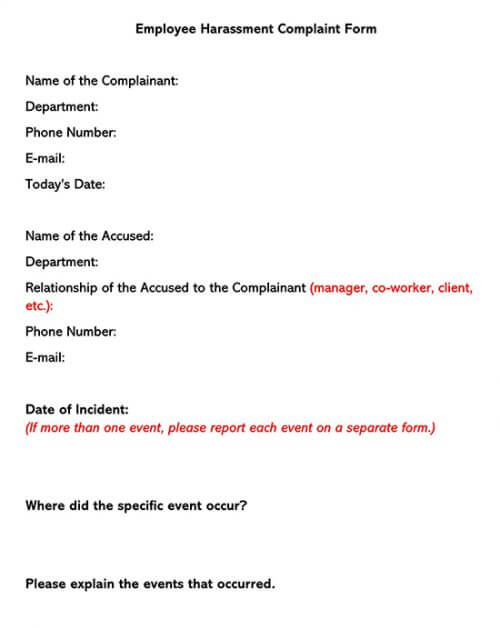 Employee Complaint Forms (What to Include)