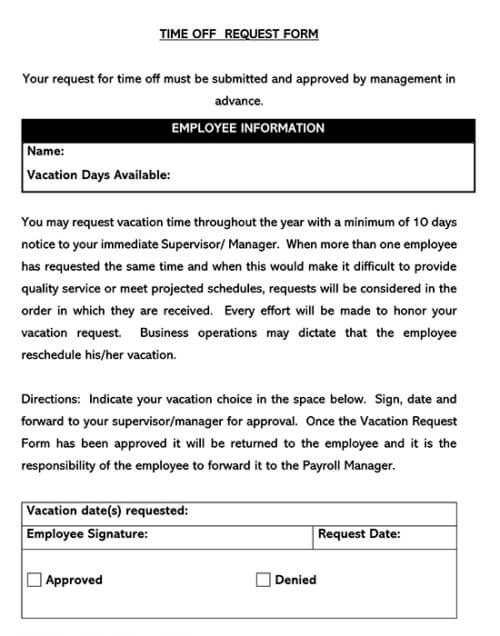 Free Employee Time-off Request Forms (Word | PDF)