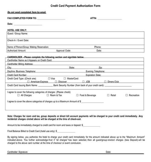 Free Hotel Credit Card Authorization Forms (Word | PDF)