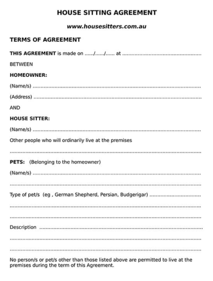 Free House Sitting Agreement Templates