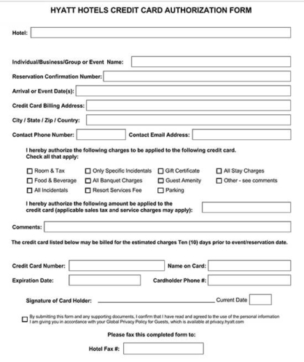 Free Hotel Credit Card Authorization Forms