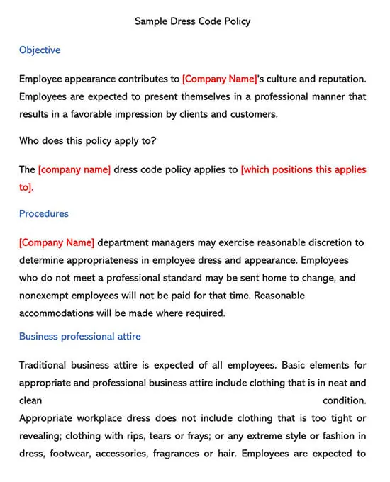 Restaurant Dress Code Policy