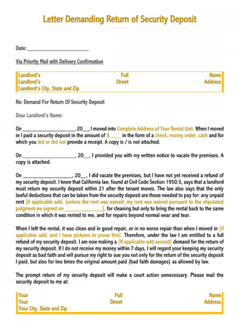 Security Deposit Demand Letter [US] | Free Templates - PDF