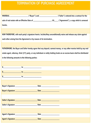 Sample Letter of Termination for Purchase / Sale Agreements