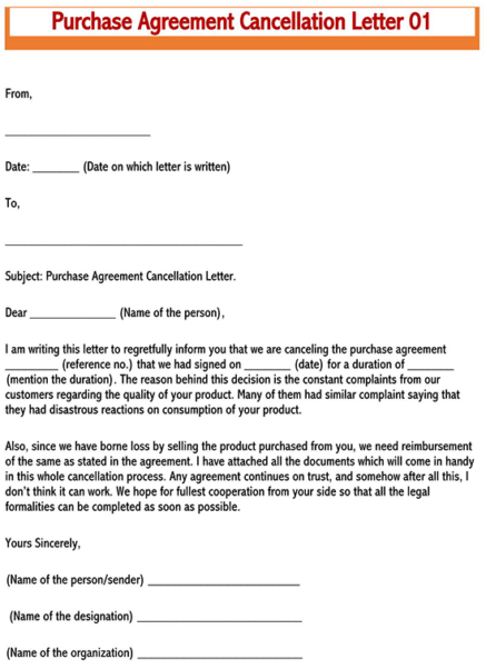 Sample Letter of Termination for Purchase / Sale Agreements