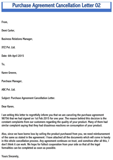 Sample Letter of Termination for Purchase / Sale Agreements