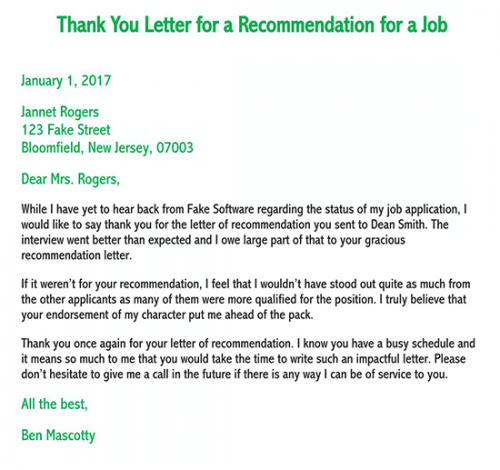 Thank You Letter for Recommendation (Samples & Examples)