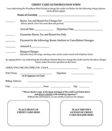 Free Hotel Credit Card Authorization Forms