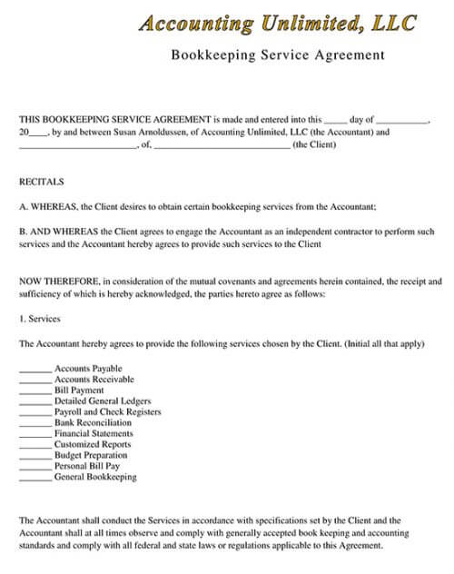 Bookkeeping (Accounting) Services Agreement Templates