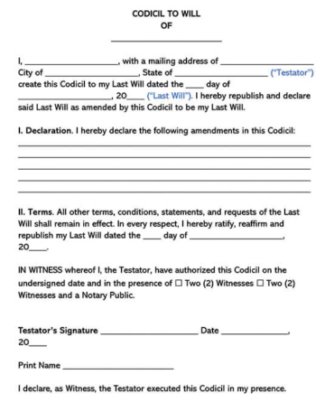 Free Codicil to Will Forms | Word - PDF