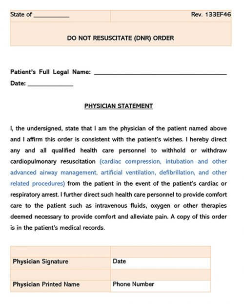 Free Do Not Resuscitate (DNR) Forms (US) - PDF