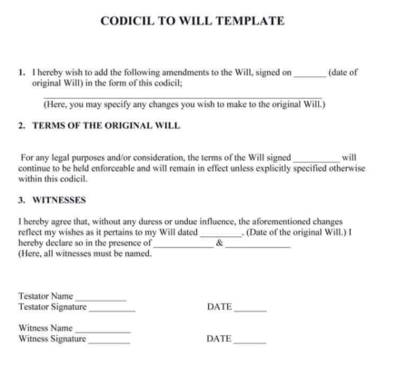 Free Codicil to Will Forms | Word - PDF