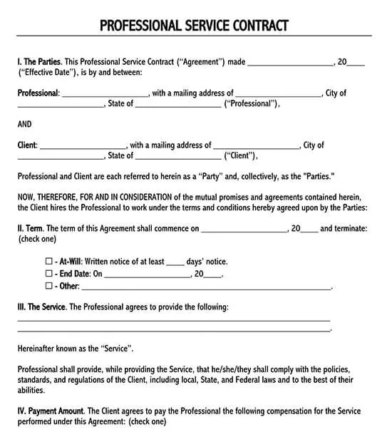 Professional Service Agreement Template