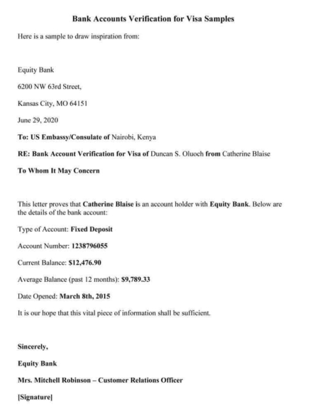 Bank Account Verification Letters for Visa (how to write)