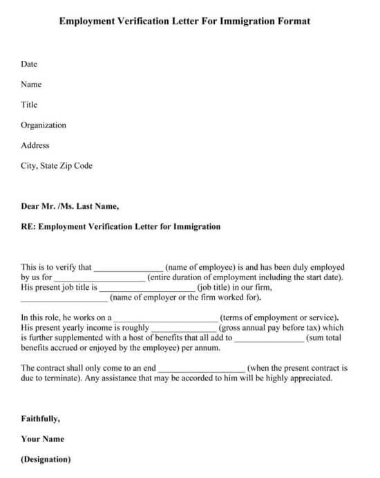 Employment Verification Letter for Immigration (Samples)
